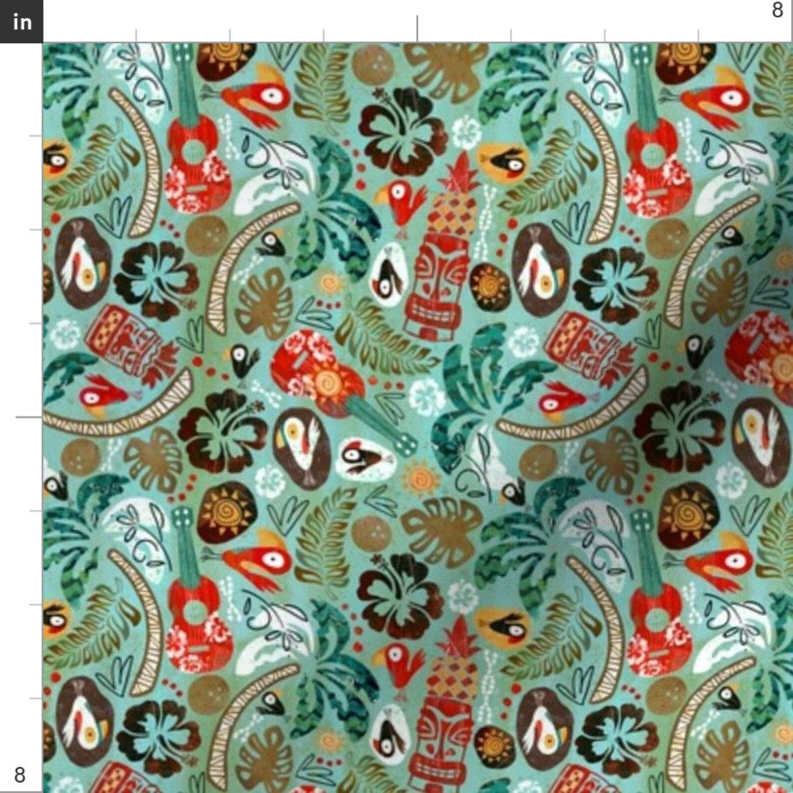 Tropical Tiki Floral Fabric Tiki Time Mini Size by Sarah - Etsy
