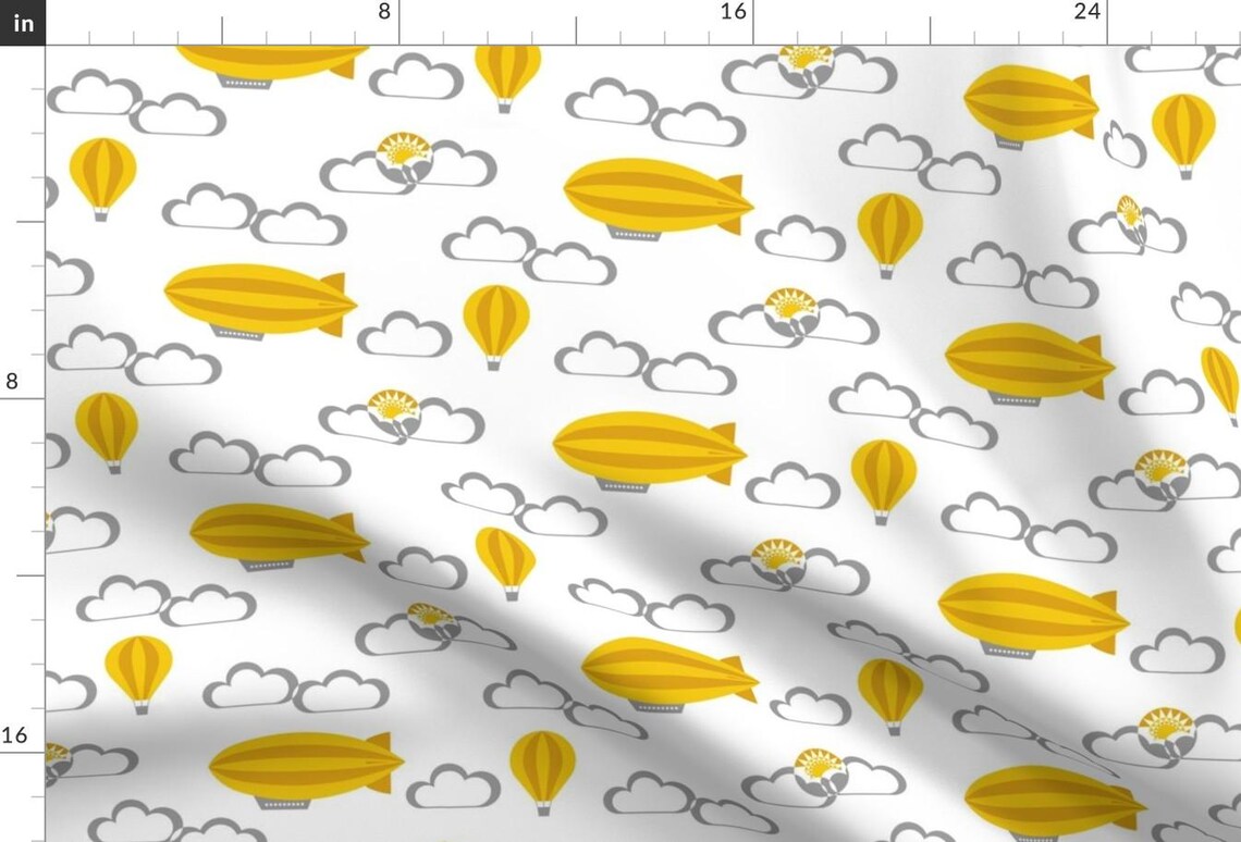 Yellow Zeppelin Fabric - Yellow Zeppelin by Analinea - Yellow Hot Air ...