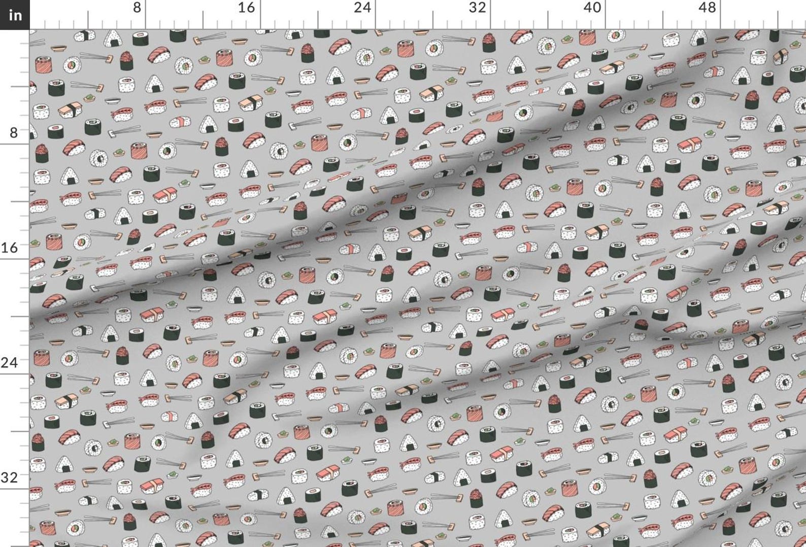 Sushi Fabric - Sushi Japanese Food Kawaii Fabric International Cuisine ...