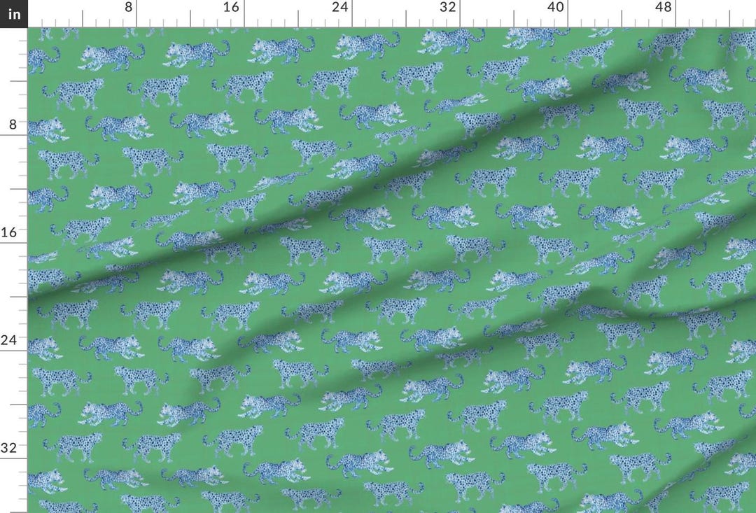 Preppy Leopard Extra Wide Sateen Fabric Animalier Jade Green Blue ...