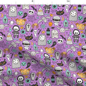 Halloween Fabric Doodle Skulls Spider Skeleton Bat Ghost - Etsy
