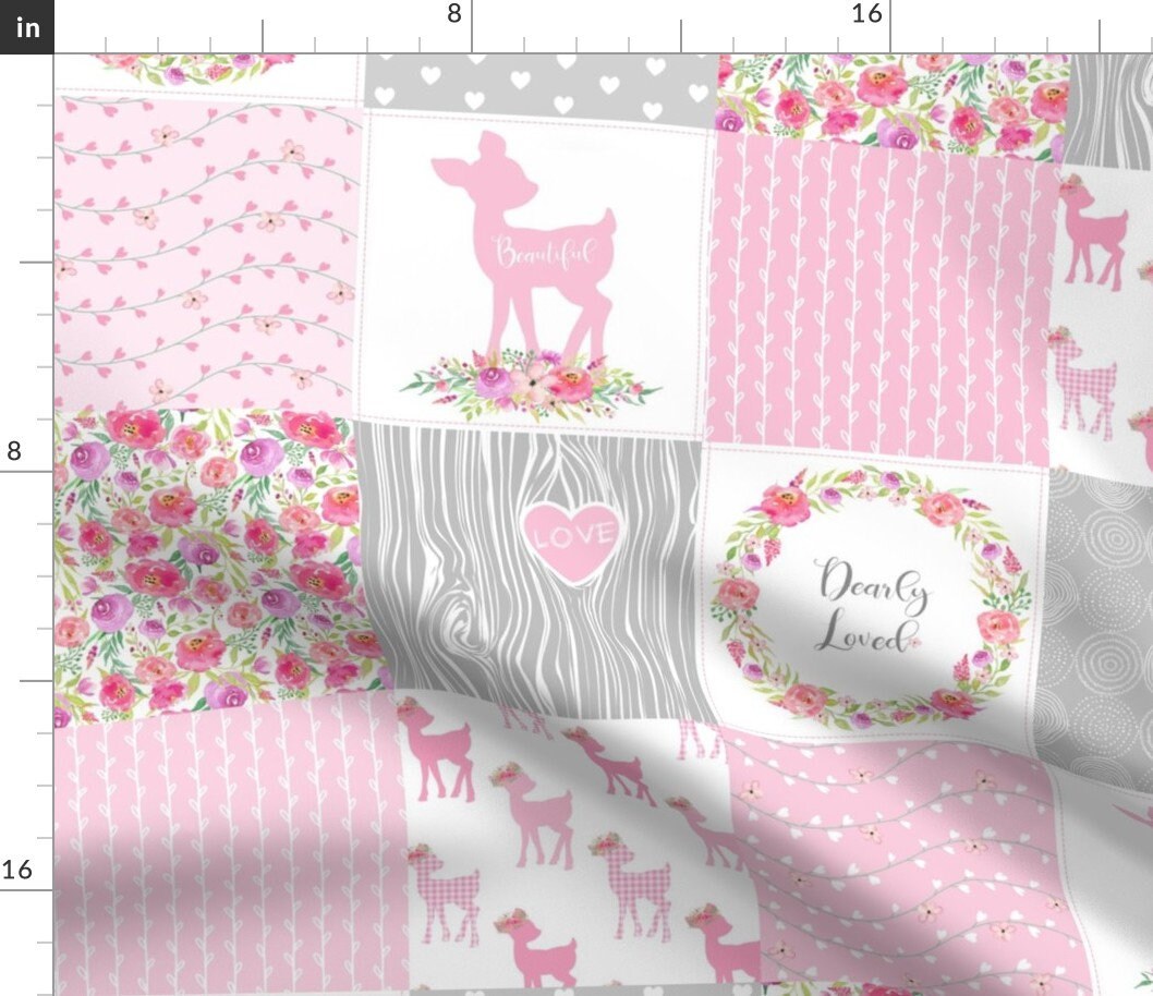 Cheater Quilt Pink Nursery Pattern Fabric Woodland Floral - Etsy
