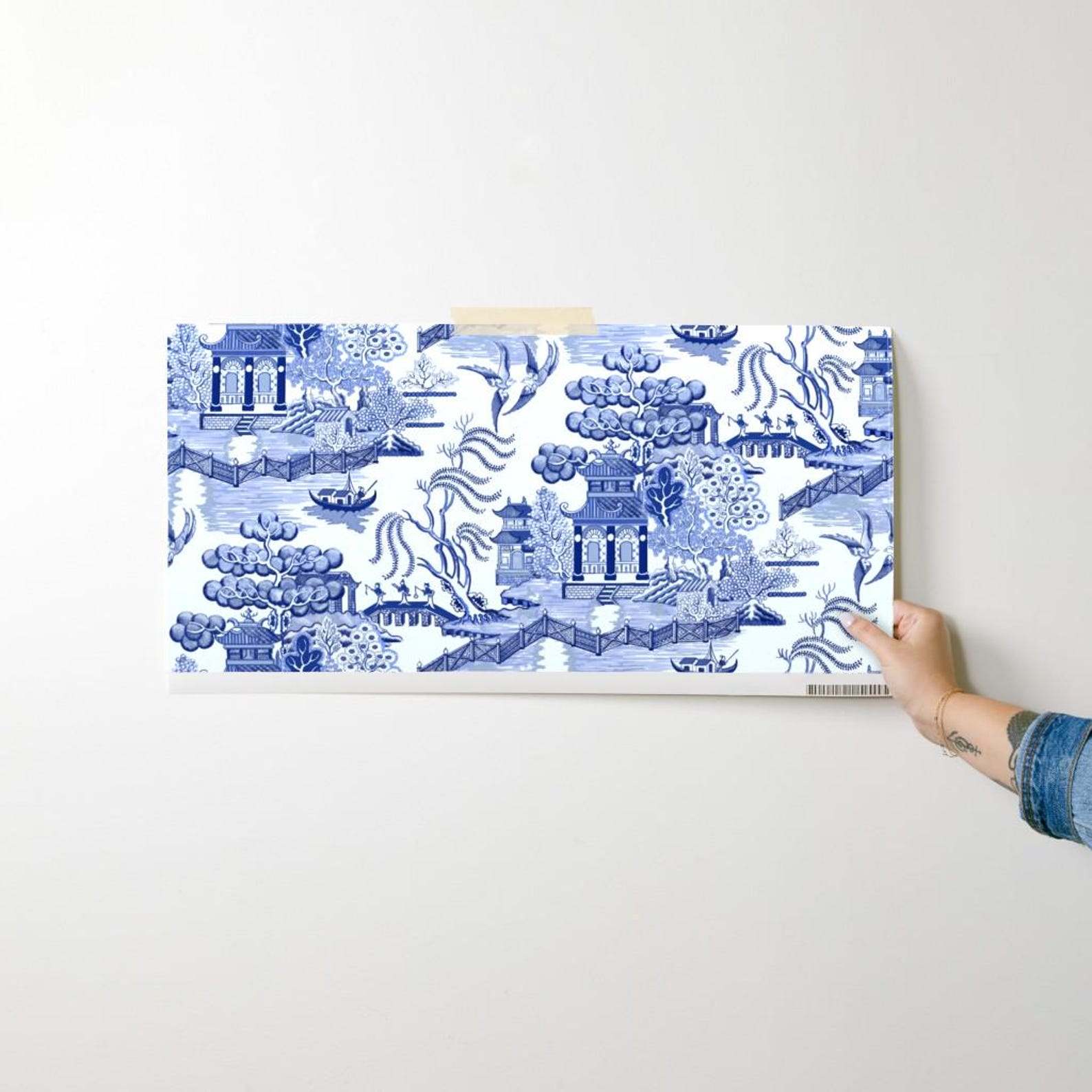 Pagoda Chinoiserie Removable Peel and Stick Wallpaper - Blue Toile ...