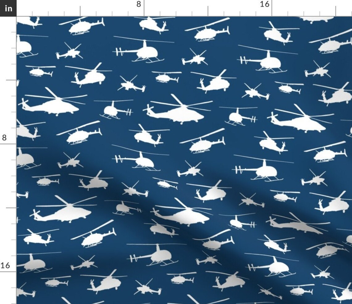 Helicopters on Blue Fabric Helicopter Silhouettes // Small - Etsy