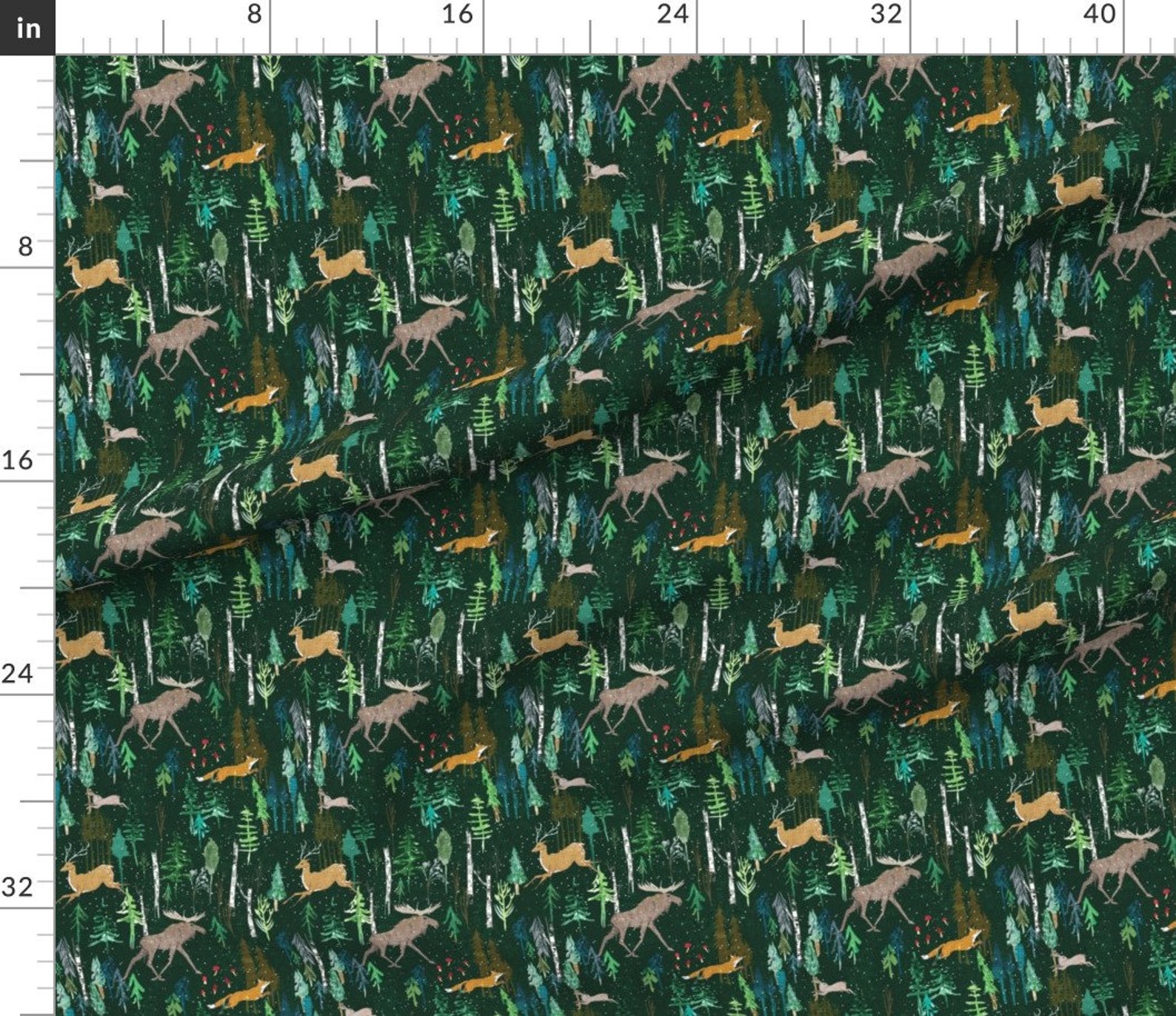 Green Moose Wilderness Fabric Noël Animal Forest green Med - Etsy
