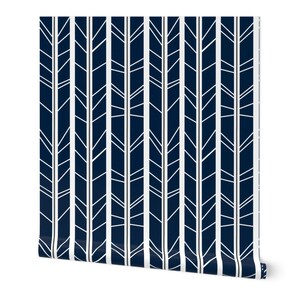 Chevron Wallpaper Navy Grey Tree Branch Herringbone by - Etsy