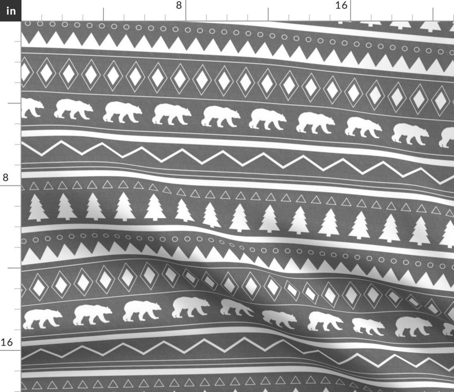 Bear Fabric Bear Tribal Pattern In Gray And White By | Etsy