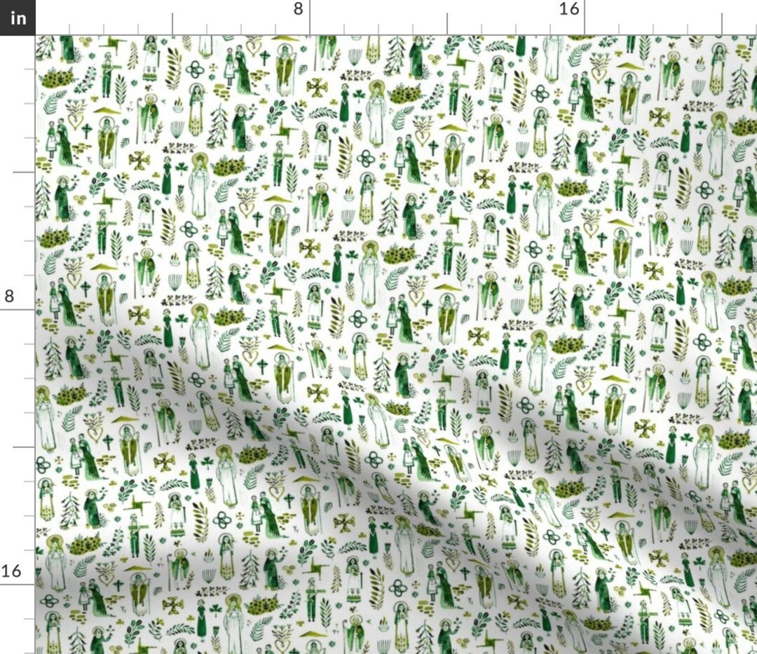 Green Catholic Saints Fabric Saints of Ireland by - Etsy