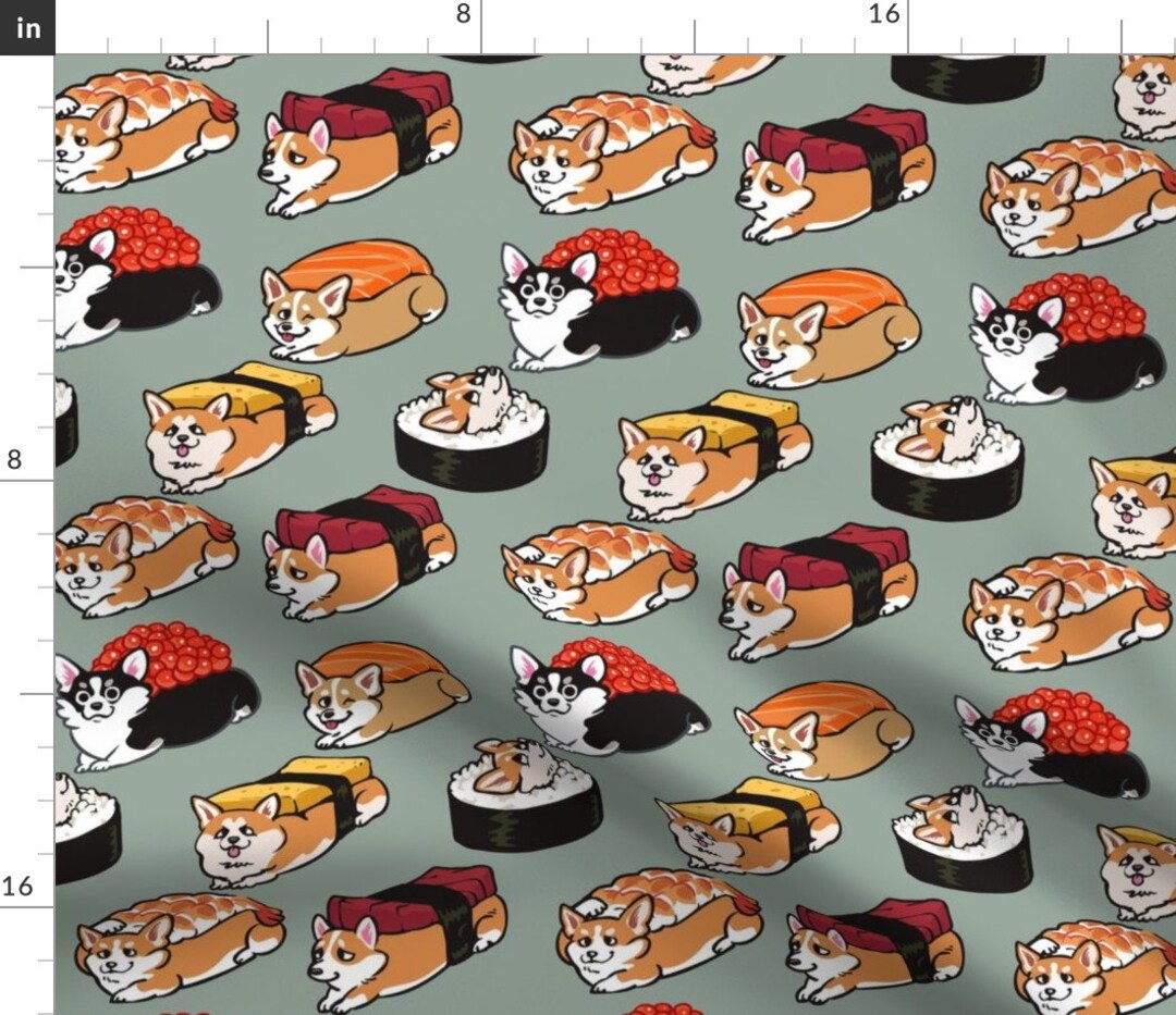Gray Sushi Corgi Dogs Fabric Sushi Corgi by Huebucket Dog - Etsy