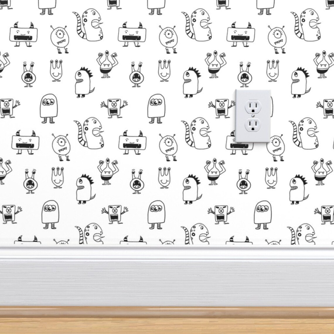 Monster Wallpaper Monsters Black and White by | Etsy