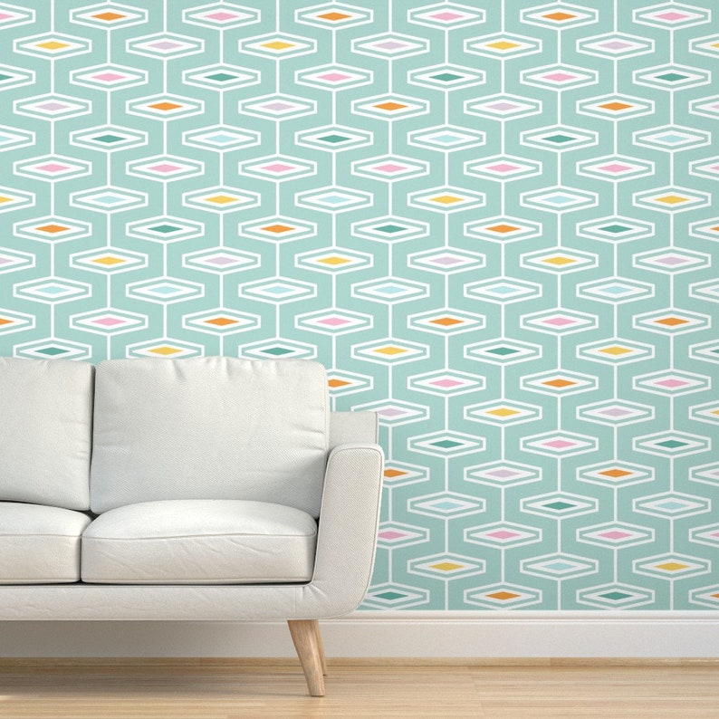 Geometric MCM Wallpaper Palm Springs Sunrise by Lellobird - Etsy