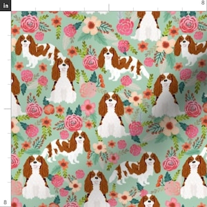 Floral Cavalier Fabric -cavalier King Charles Spaniel Dog Mint by ...