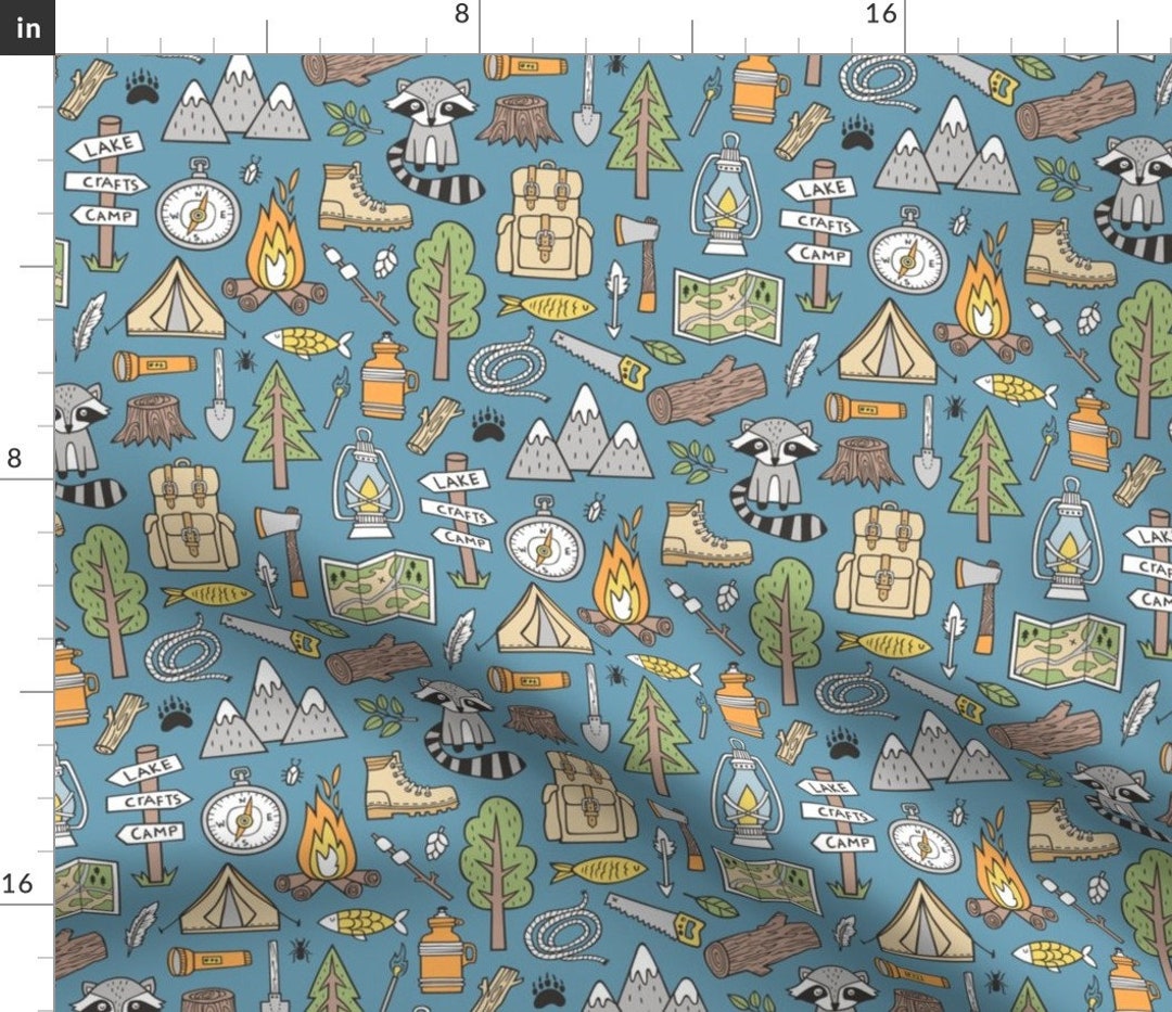Camping Fabric Outdoors Camping Woodland Campfire Raccoon - Etsy