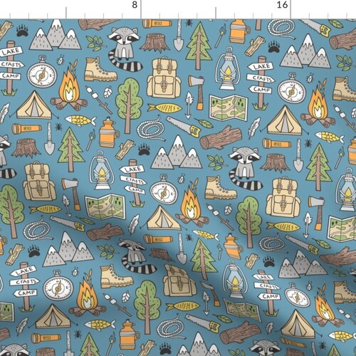 Camping Fabric Outdoors Woodland Campfire Raccoon Mountains - Etsy