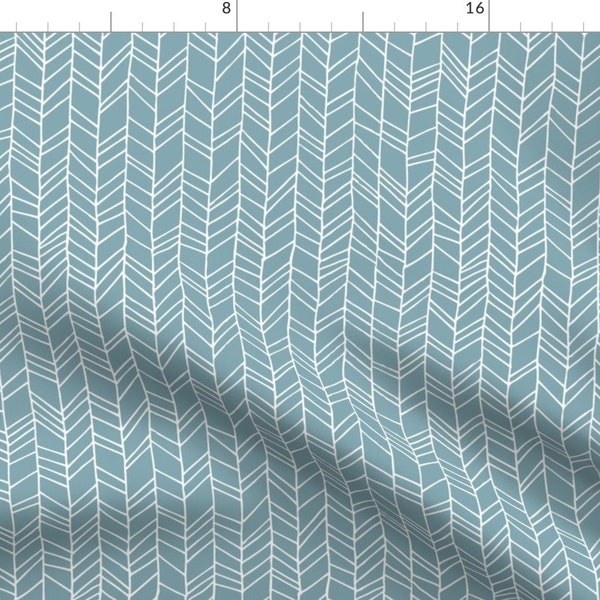 Blue and White Chevron Fabric - Etsy