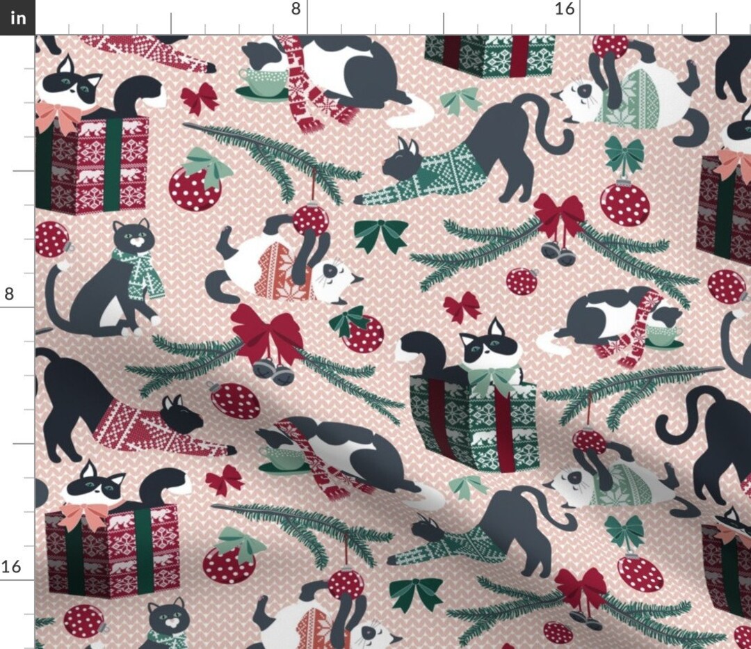 Christmas Kitty Cats Fabric Fair Isle Knittens by Nanshizzle Pet Cat ...
