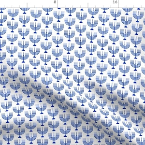 Hanukkah Menorah Fabric Menorahs Hanukkah Blue on White by ...