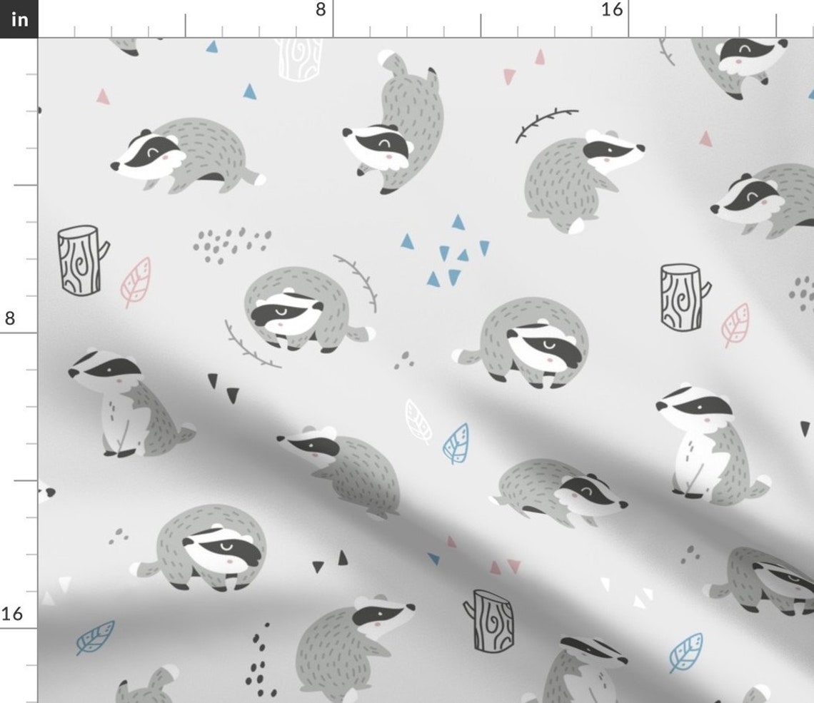 Badger Fabric Woodland Badgers Scandinavian Style Light - Etsy