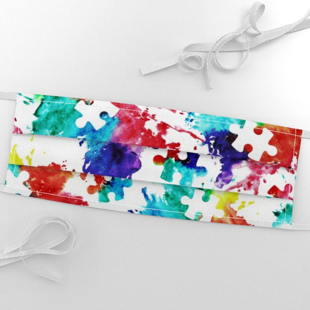 Puzzle Fabric Puzzle Piece Watercolor Splatter by | Etsy