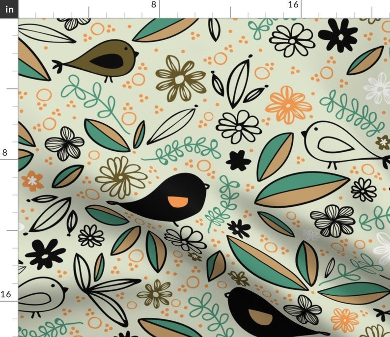 Mod Birds Fabric Partridge by Designertre Mod Bird and - Etsy