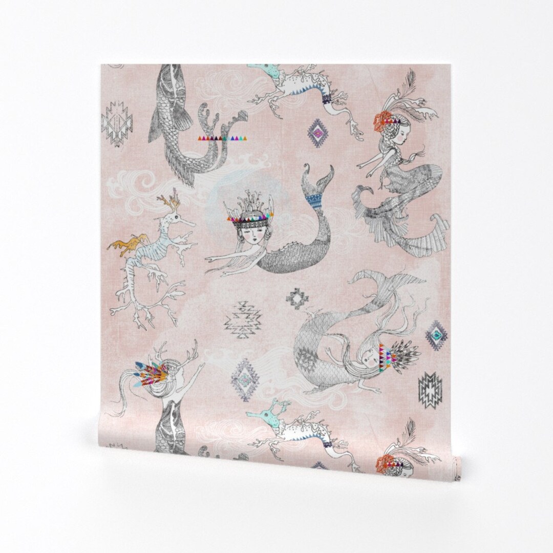 Mermaid Wallpaper Boho Maids Dragons by Nouveau Bohemian - Etsy