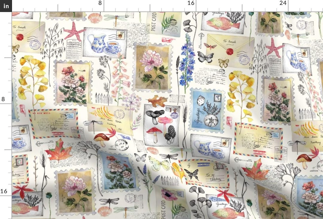 Mail Fabric - Postal Reminiscence by Pattern Talent - Botanical Vintage ...