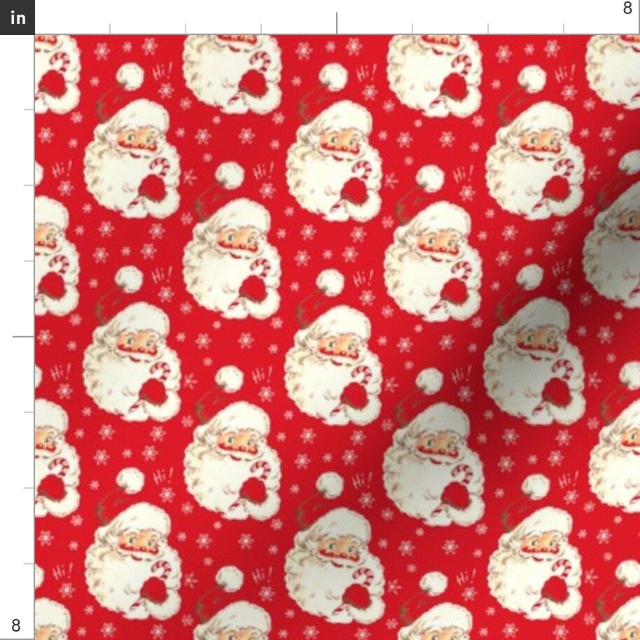 Vintage Santa Fabric Hi Santa Red Small Size by Parisbebe | Etsy