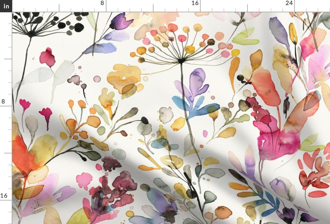 Watercolor Fabric Wild Grasses Large by Ninola-design Meadow Botanical ...