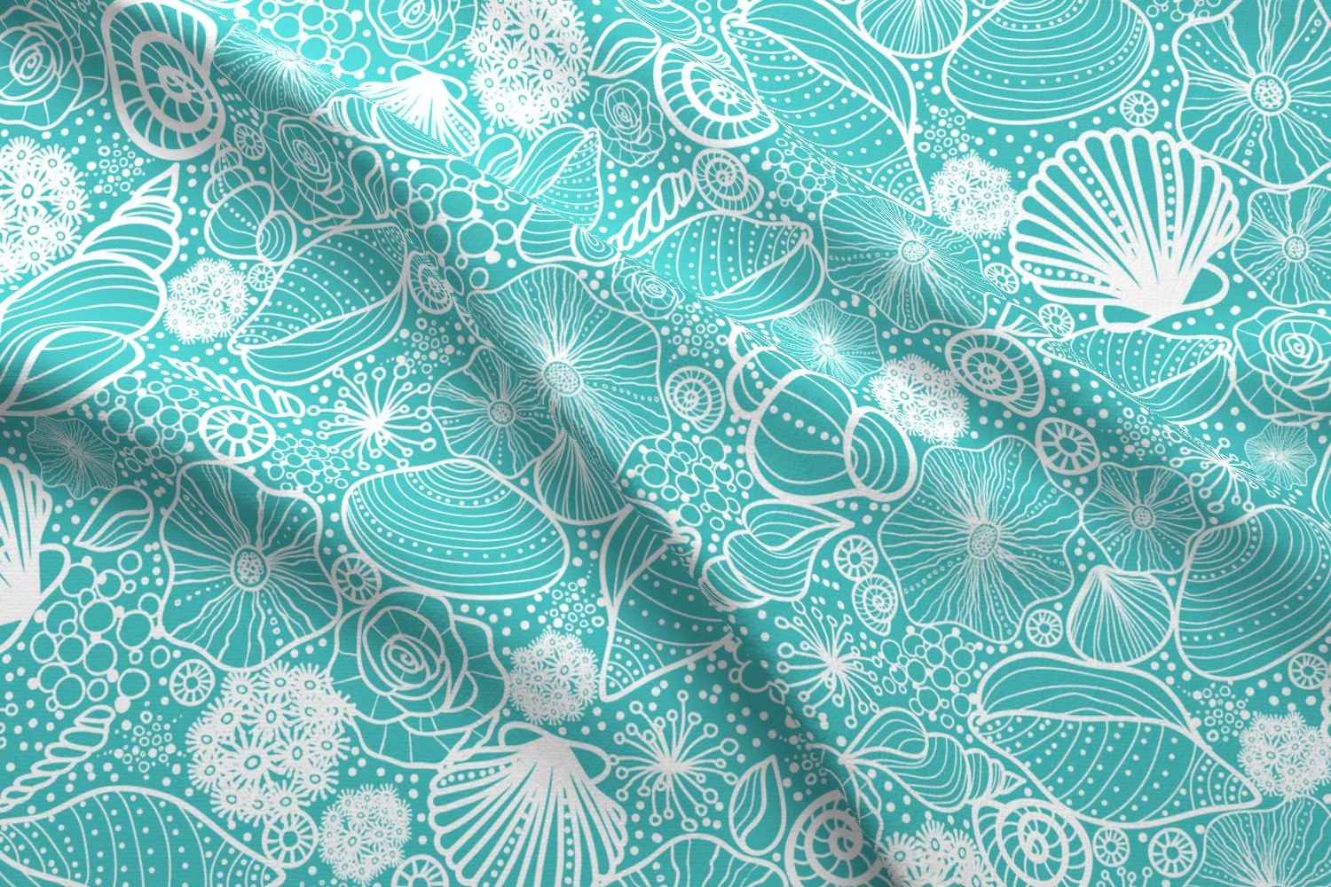 Nautical Seashell Fabric Seashells Line Art By Oksancia | Etsy
