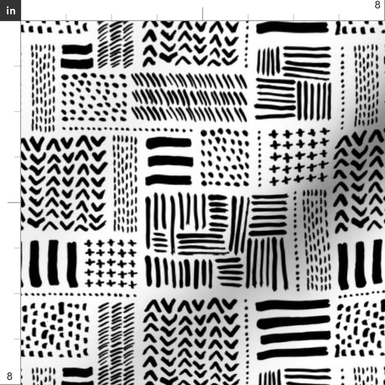 Ink Fabric Modern Minimal Doodle Patchwork Geometric Black | Etsy