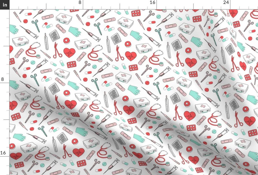 First Aid Fabric - Doctor and Nurse Fabric by Andrea Lauren - Red White ...