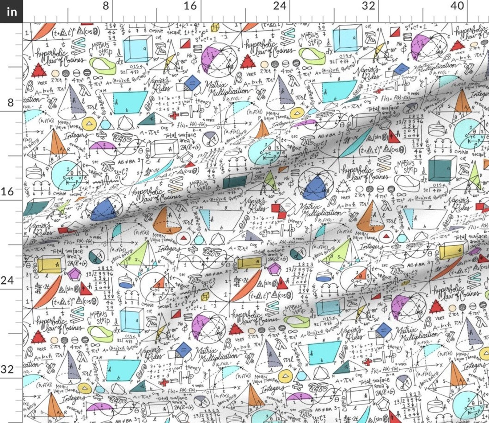 White Math Geometry Fabric Math Count on It multi/black on - Etsy UK