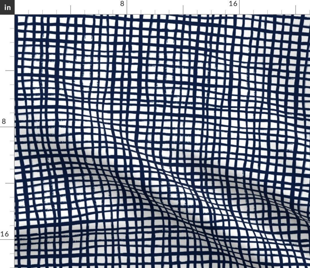 Blue and White Grid Fabric Grid Lines Navy Blue Grid Fabric Coordinate ...
