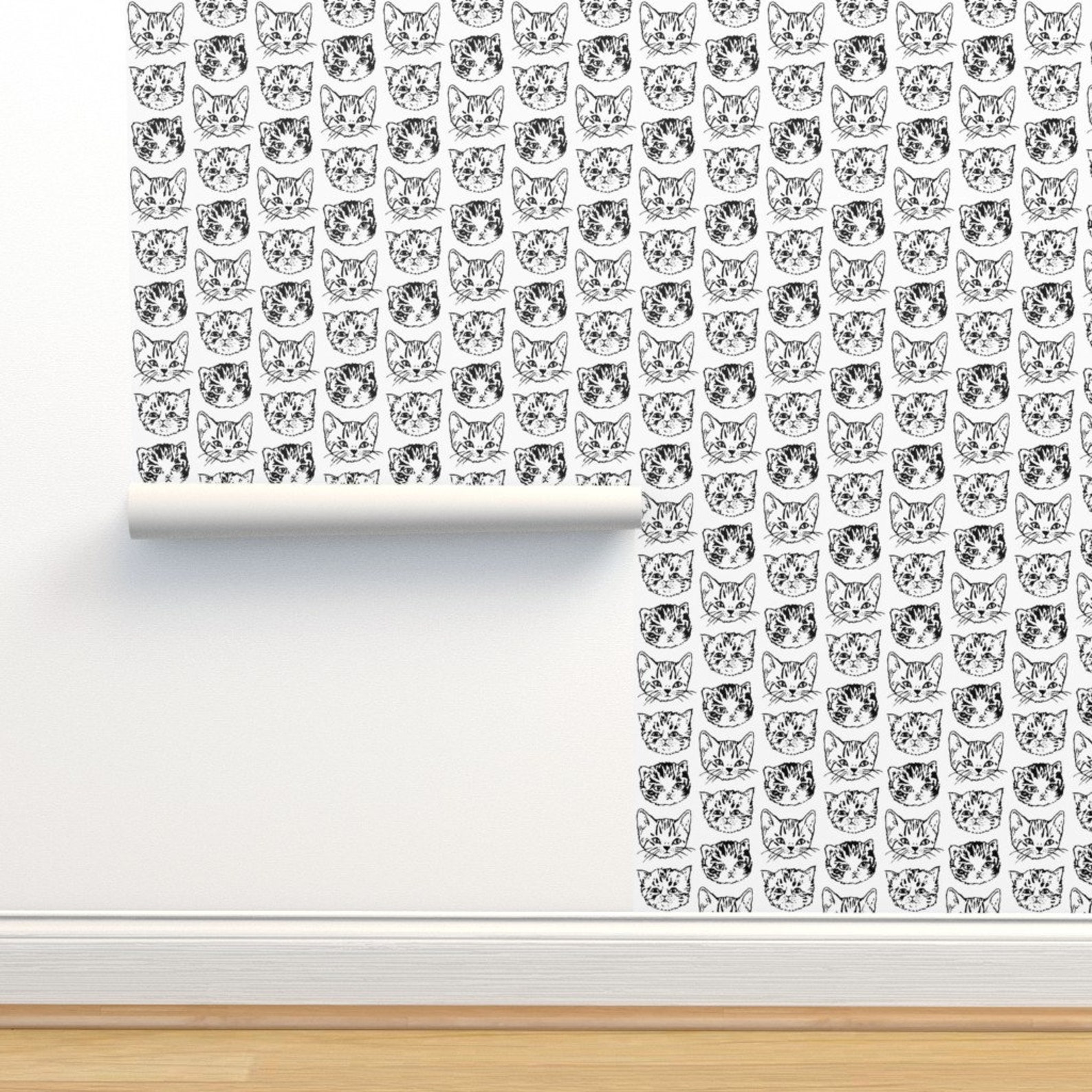 Cat Wallpaper Cat Stack Black and White by Imaginaryanimal - Etsy