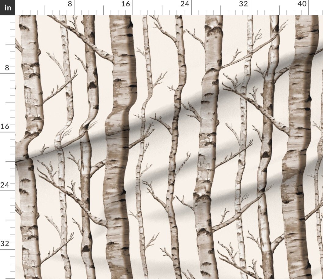 Woodland Fabric Birch Grove Fabric in Greige and Rich Cream - Etsy