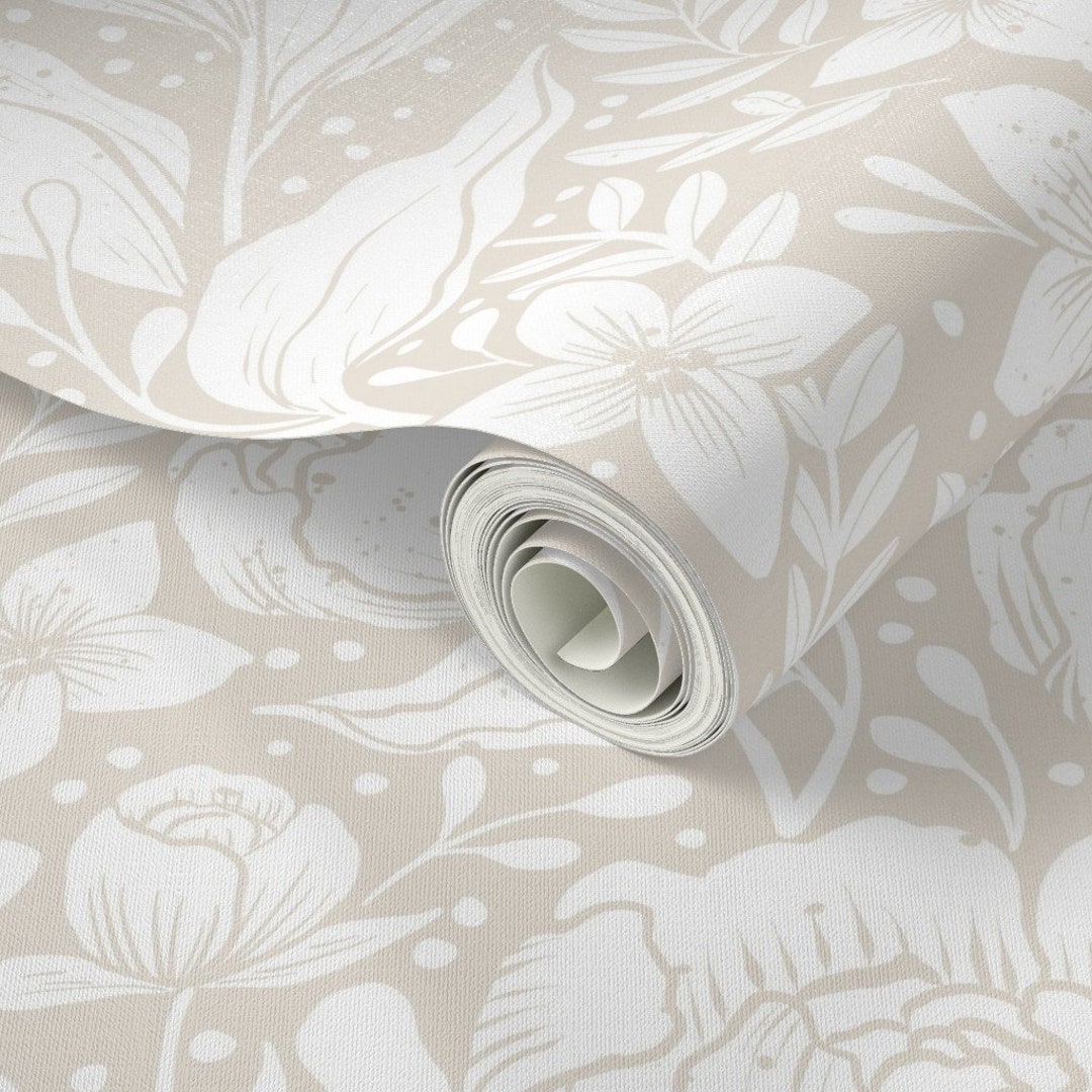Subtle Neutral Peel-and-stick Wallpaper Sampler - Soft Beige Floral ...