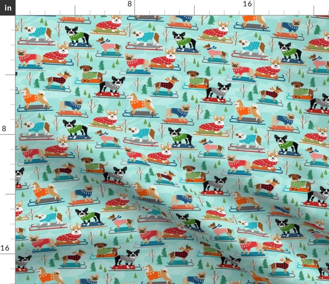 Sledding Dogs Fabric Snow Day Dogs Winter Sledding Dogs by Petfriendly ...