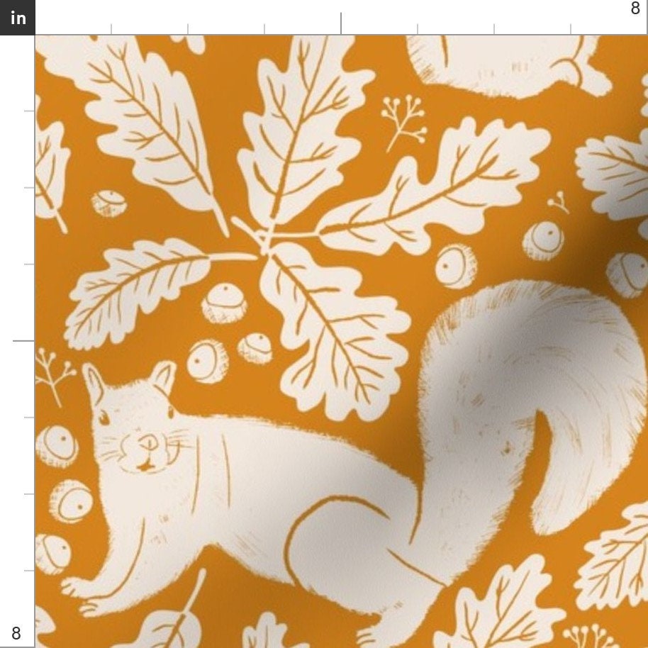 Squirrels Fabric Squirrels Oak Leaves and Acorns by | Etsy