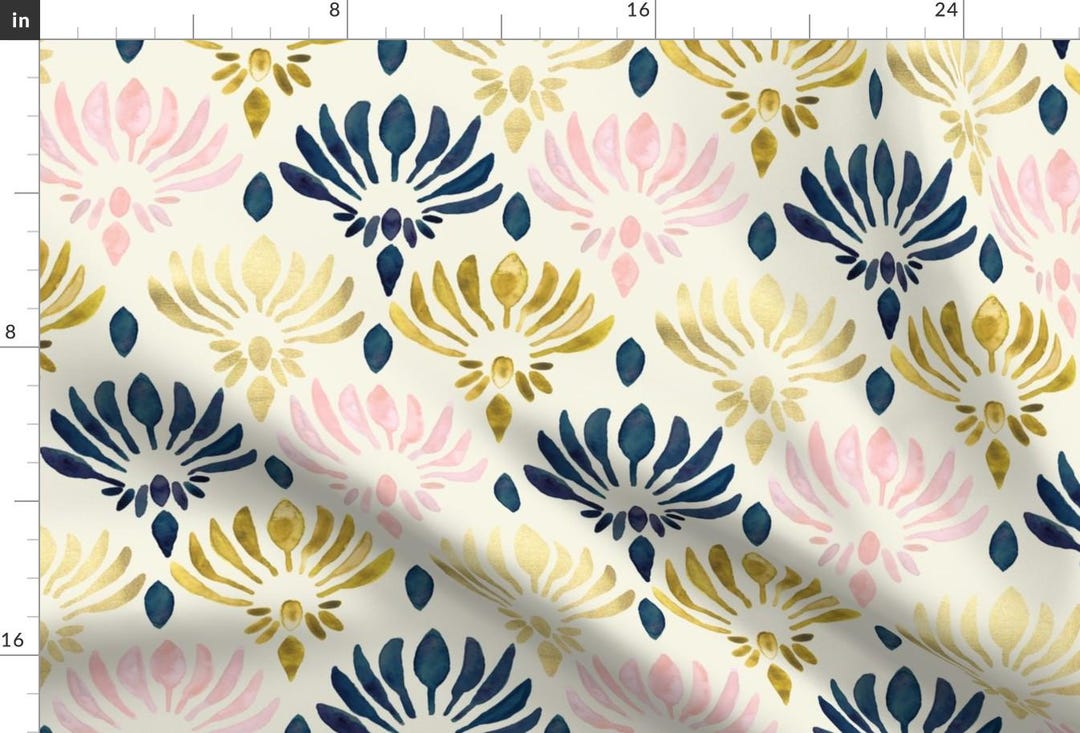 Lotus Fabric - Stylized Watercolor Lotus Pattern by Tangerine-tane ...