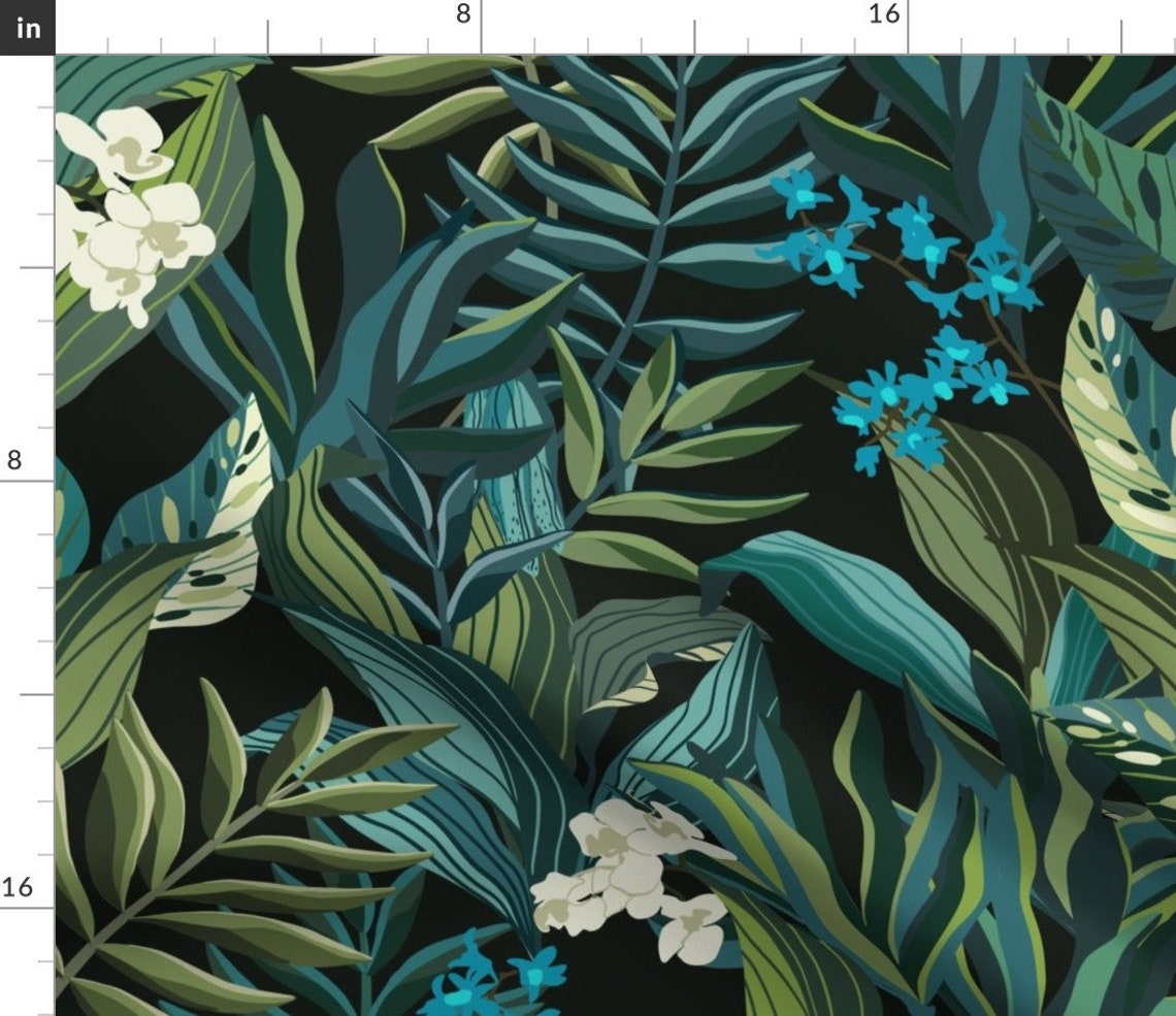 Extra Large Scale Botanical Fabric Moody Tropical Dark by - Etsy