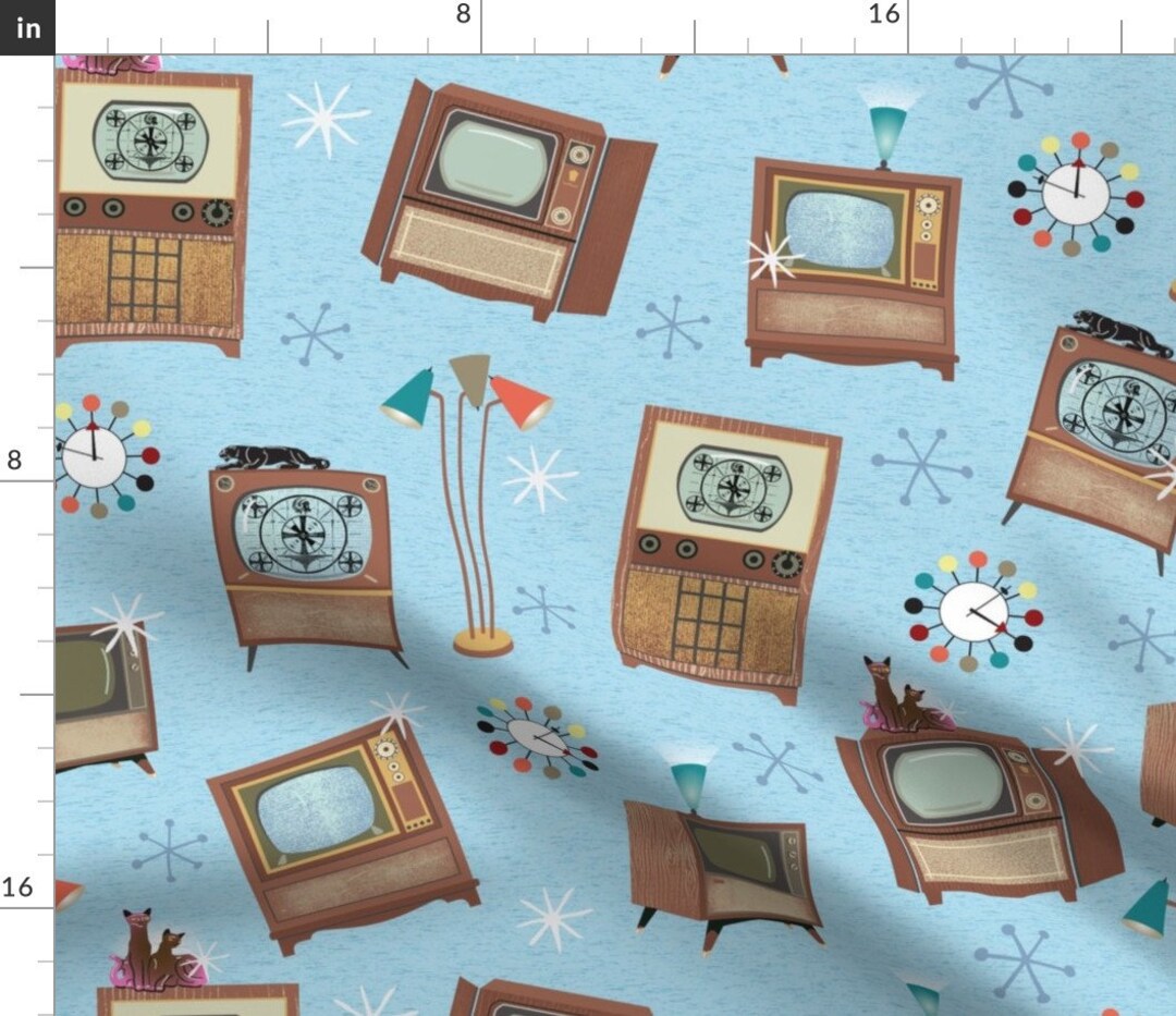 Blue Tv's Pattern 1950s Fabric 1950s Tv Sets Angled by Vinpauld 1950s ...