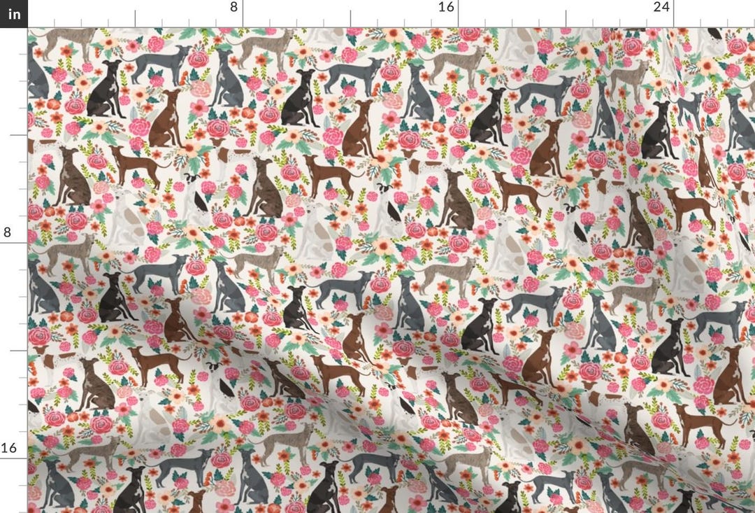 Greyhound Fabric - Italian Greyhound Florals Dogs Flowers - Off-white ...