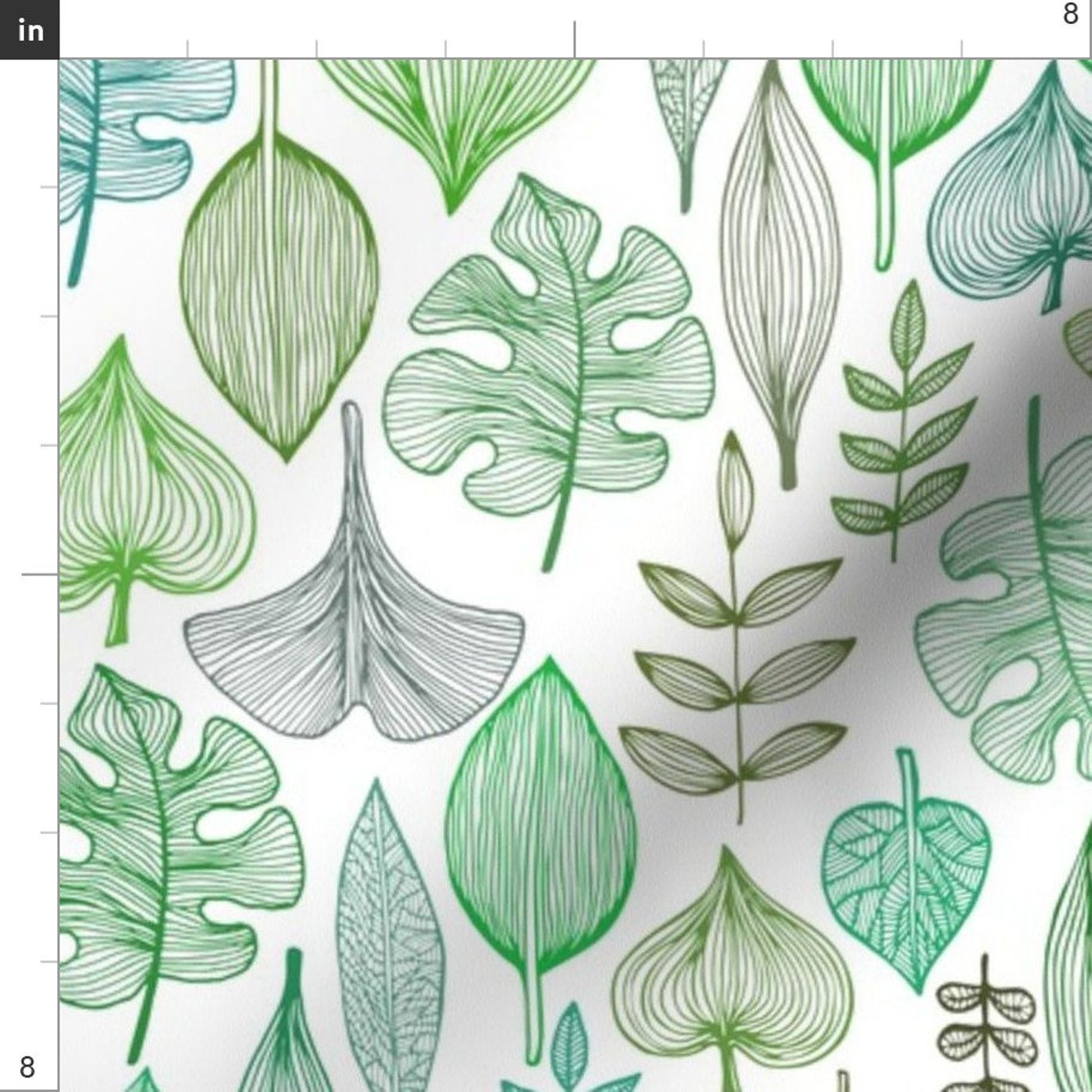 Botanical Leaves Fabric Green Leaves Pattern by Yulia | Etsy
