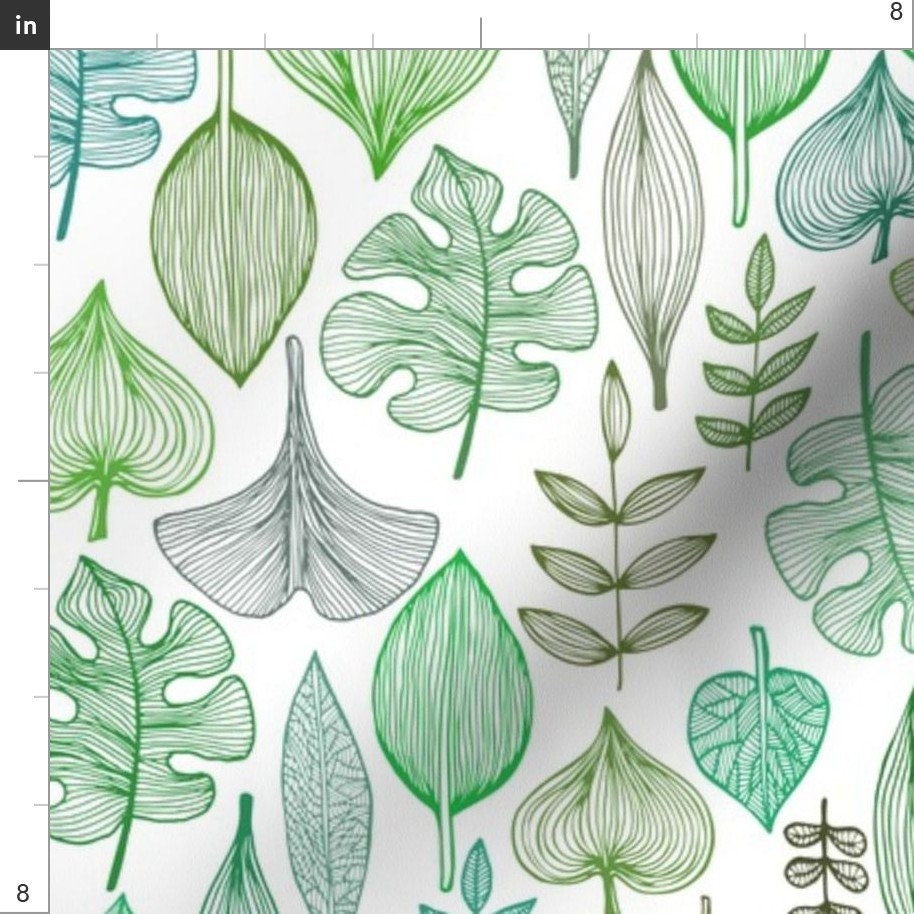 Botanical Leaves Fabric Green Leaves Pattern by Yulia - Etsy UK