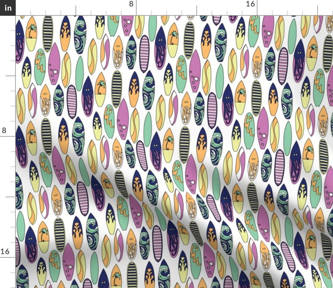 Surfing Fabric Nautical Surf Board Ocean Waves Surfing Navy - Etsy