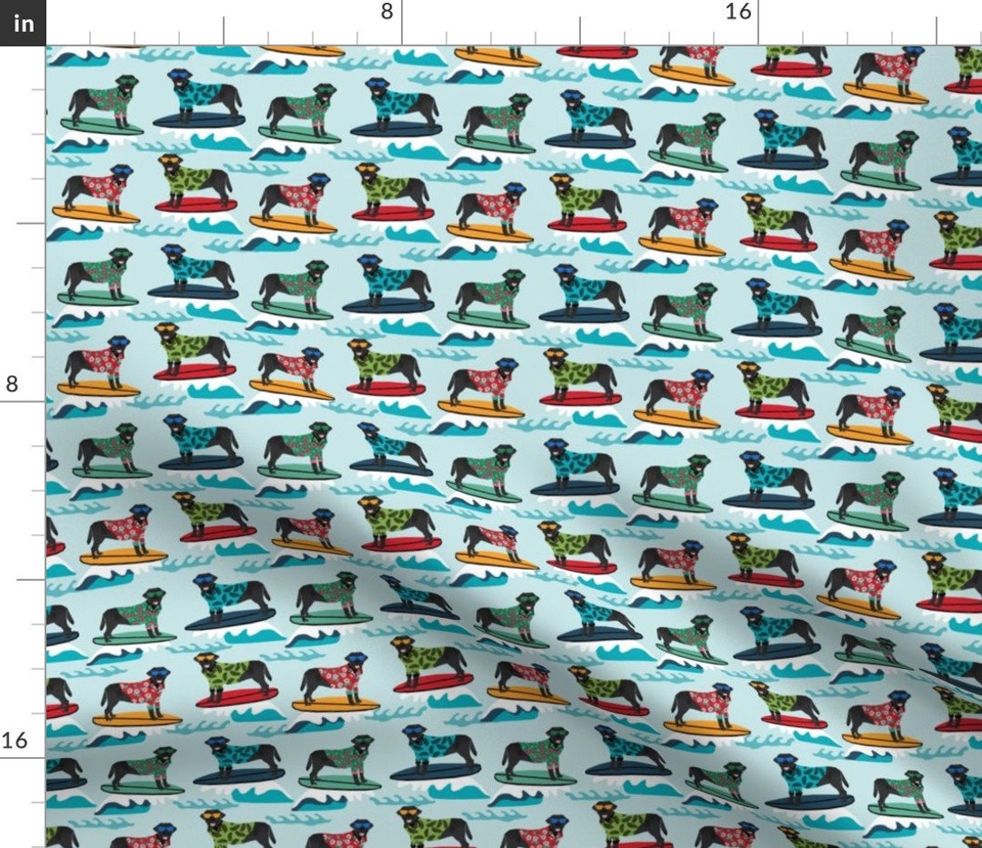 Surfing Labs Fabric Black Labrador Lab Surfing Design Summer Tropical ...