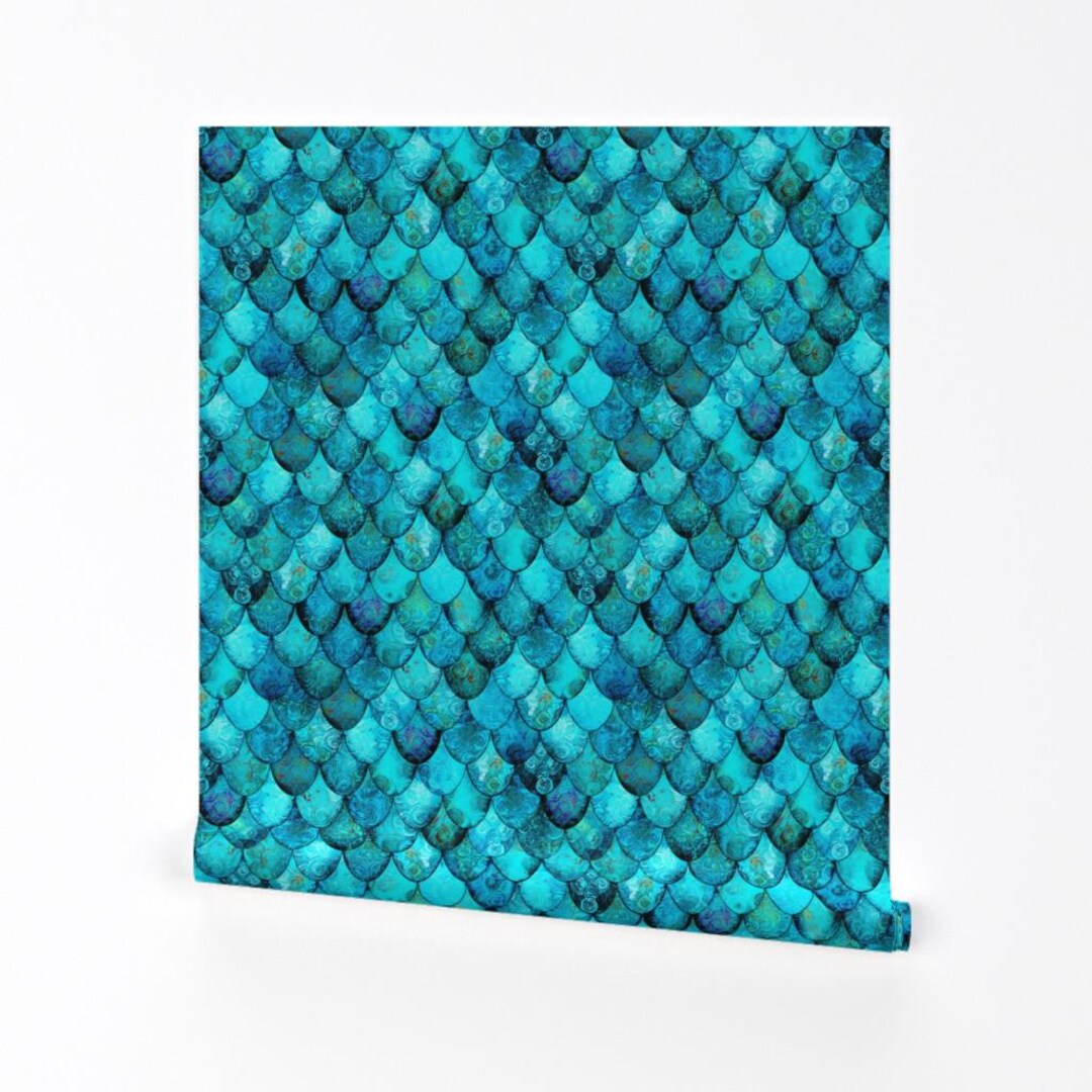 Mermaid Scales Wallpaper - Aqua Turquoise Mermaid Scales by Su G ...
