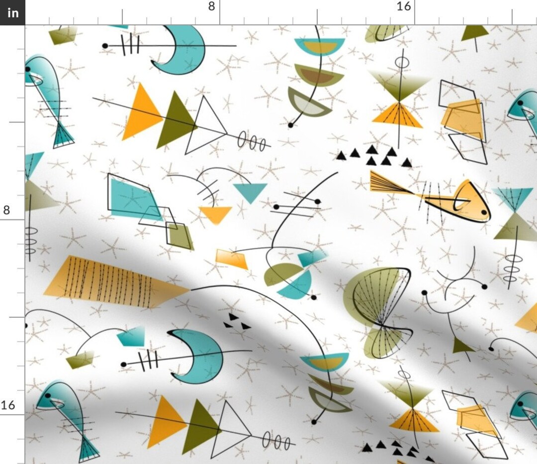 Abstract Modern Fabric Mid-century Atomic Gold and Green by Mid-century ...