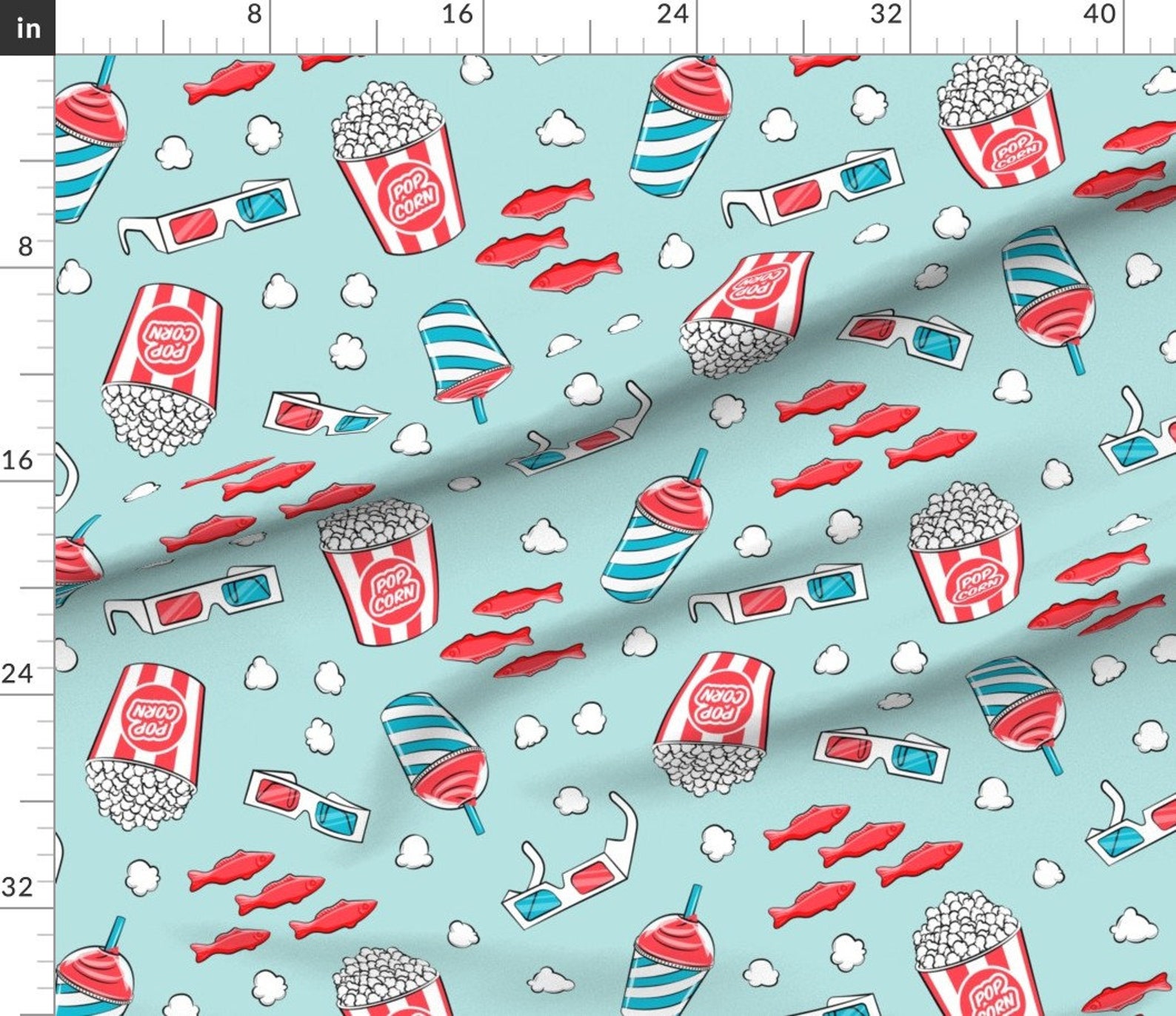 Movie Fabric Movie Time Large Scale on Light Blue by - Etsy