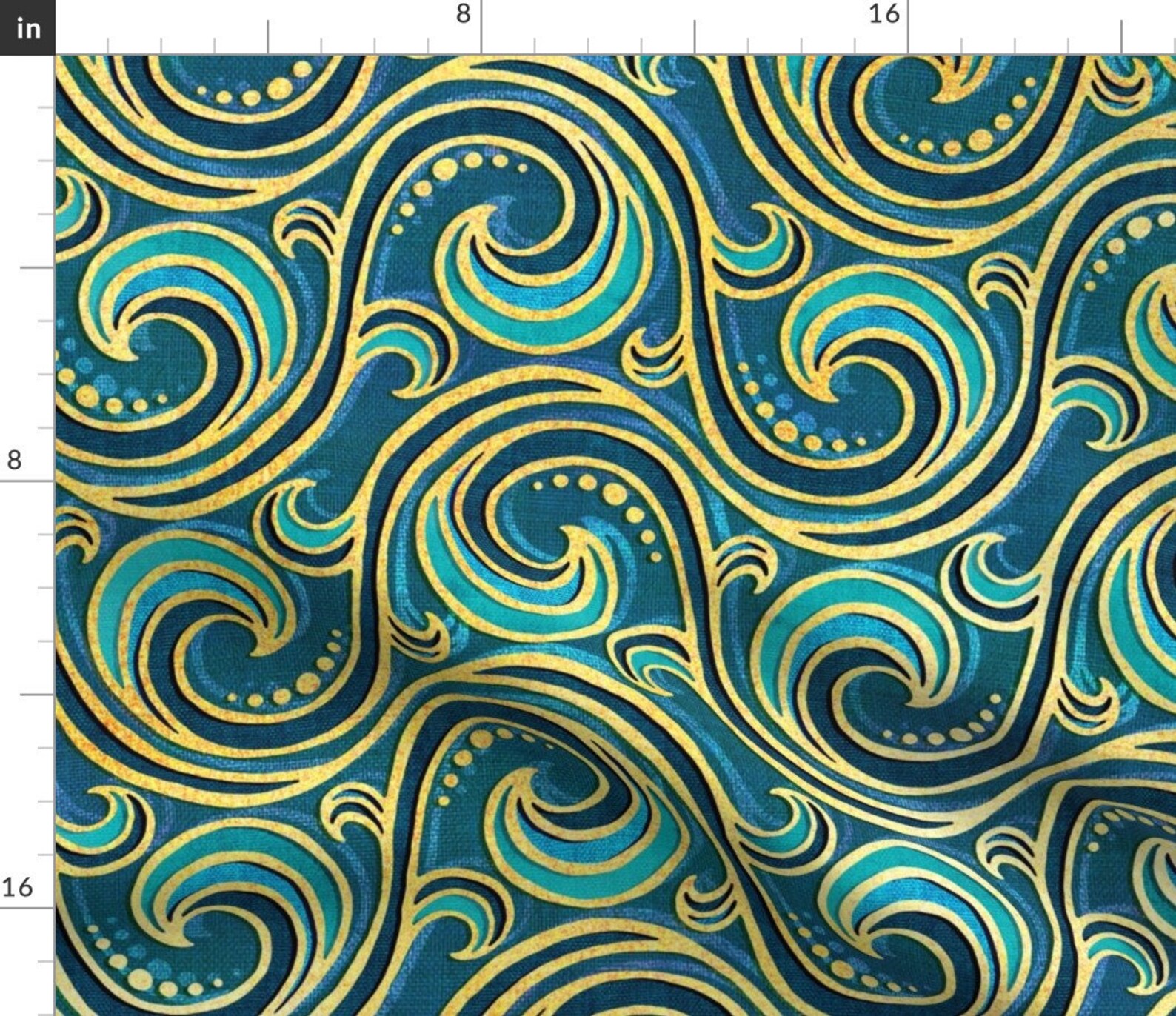 Rococo Swirls Fabric Modern Mermaid Ocean Waves Large by - Etsy